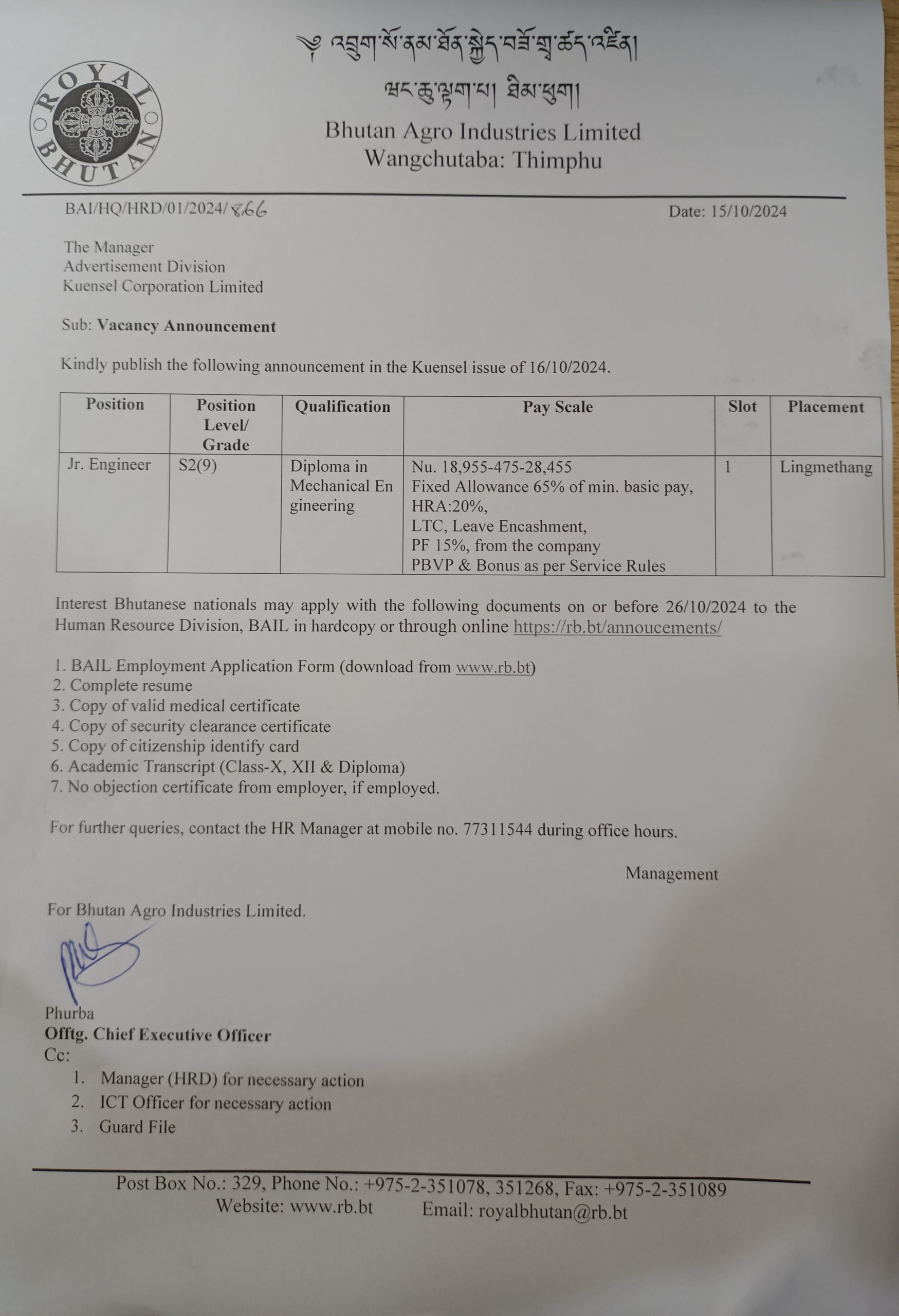 Jobs – Bhutan Agro